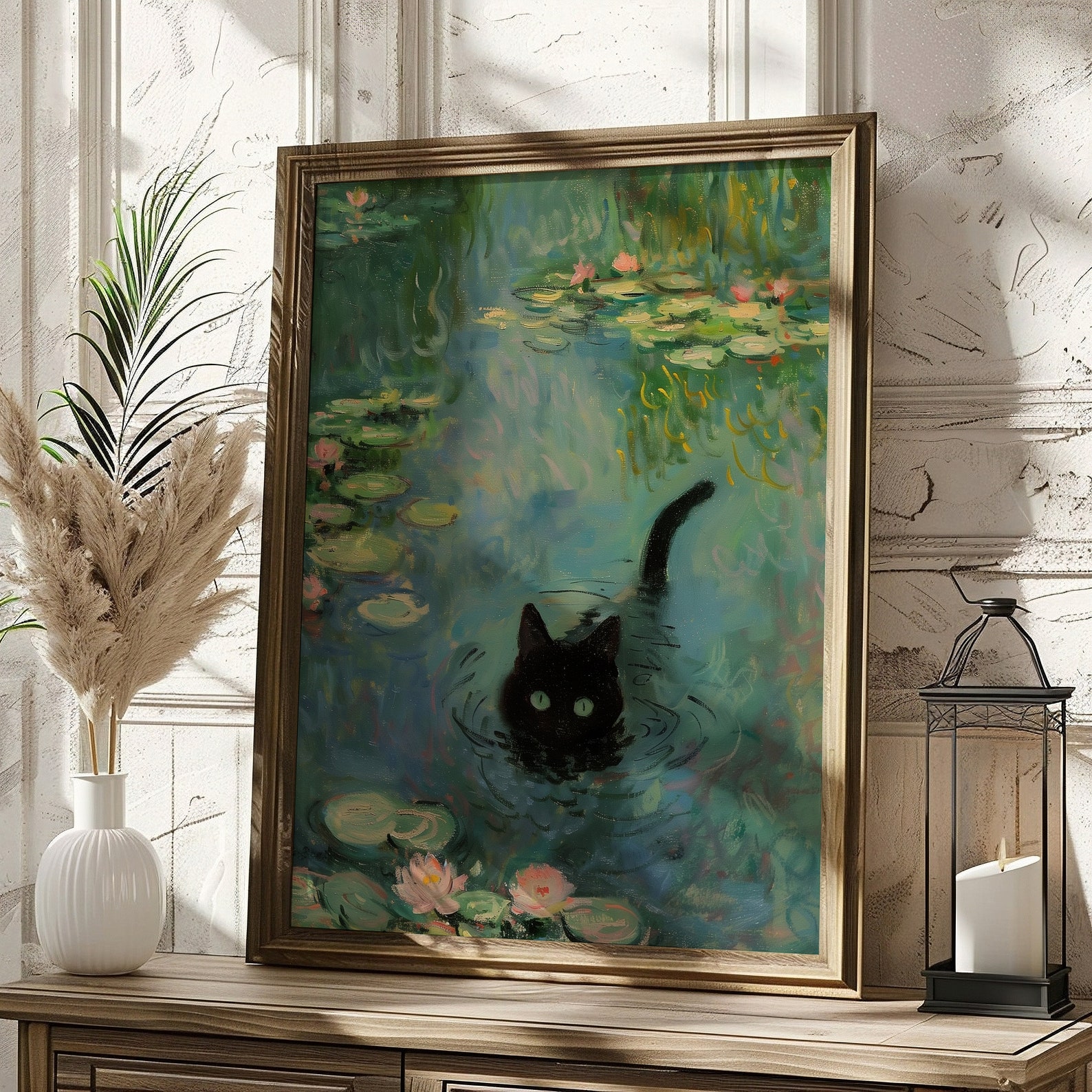 Claude Monet Cat Poster, Monet Waterlily Cat Print, Cat Art, Funny Cat ...