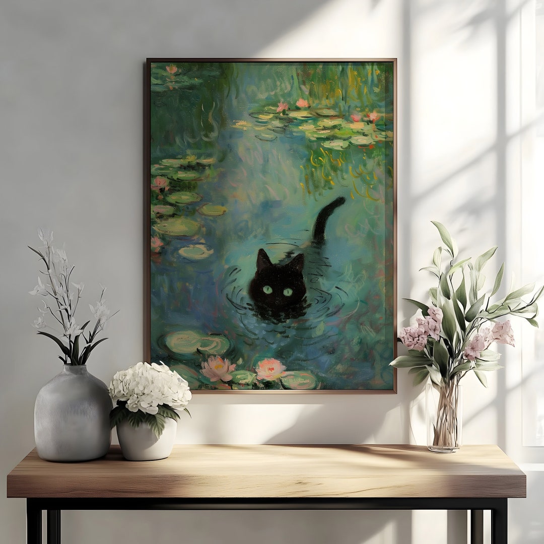 Claude Monet Cat Poster, Monet Waterlily Cat Print, Cat Art, Funny Cat ...