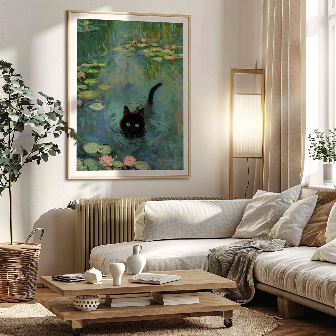 Claude Monet Cat Poster, Monet Waterlily Cat Print, Cat Art, Funny Cat ...