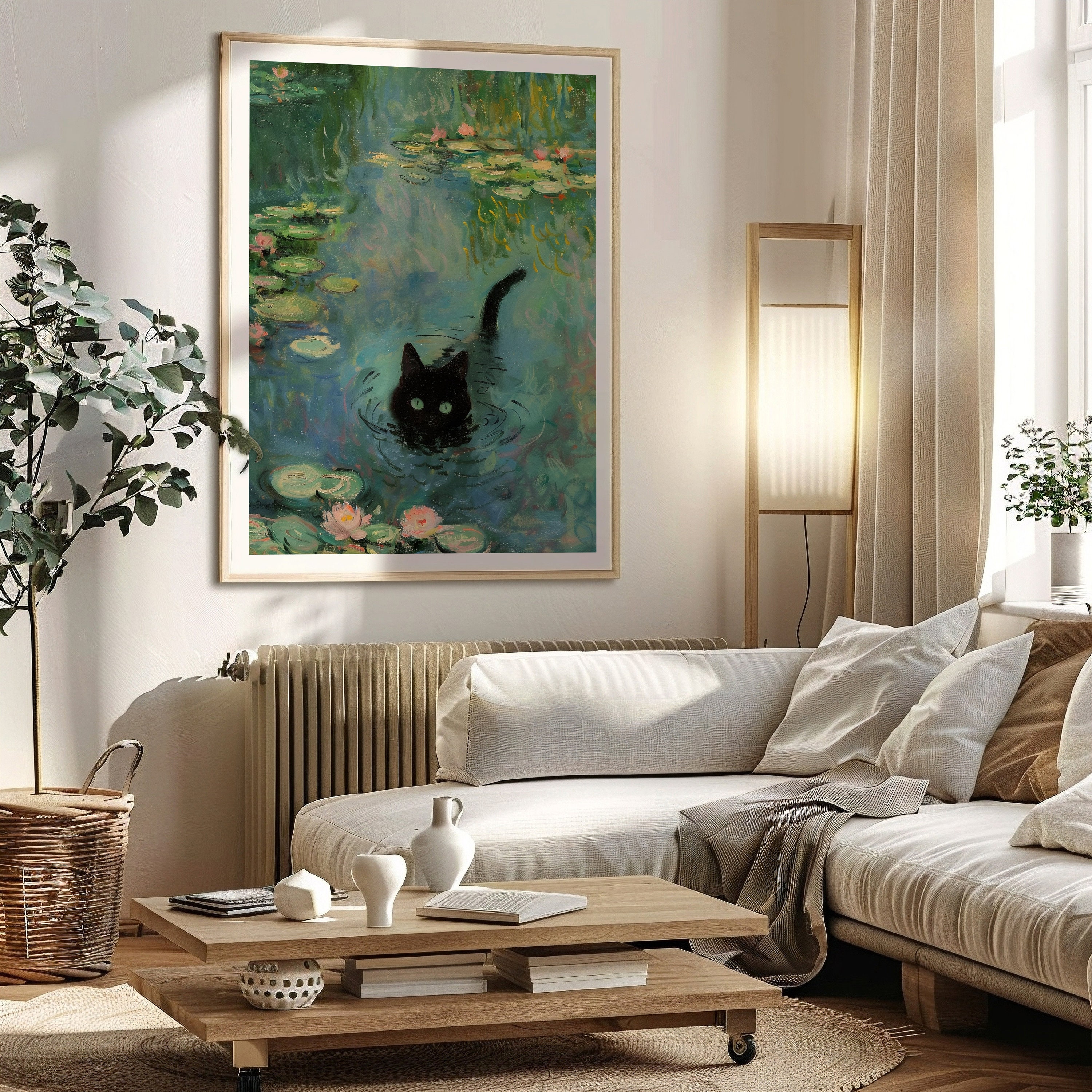 Claude Monet Cat Poster, Monet Waterlily Cat Print, Cat Art, Funny Cat ...