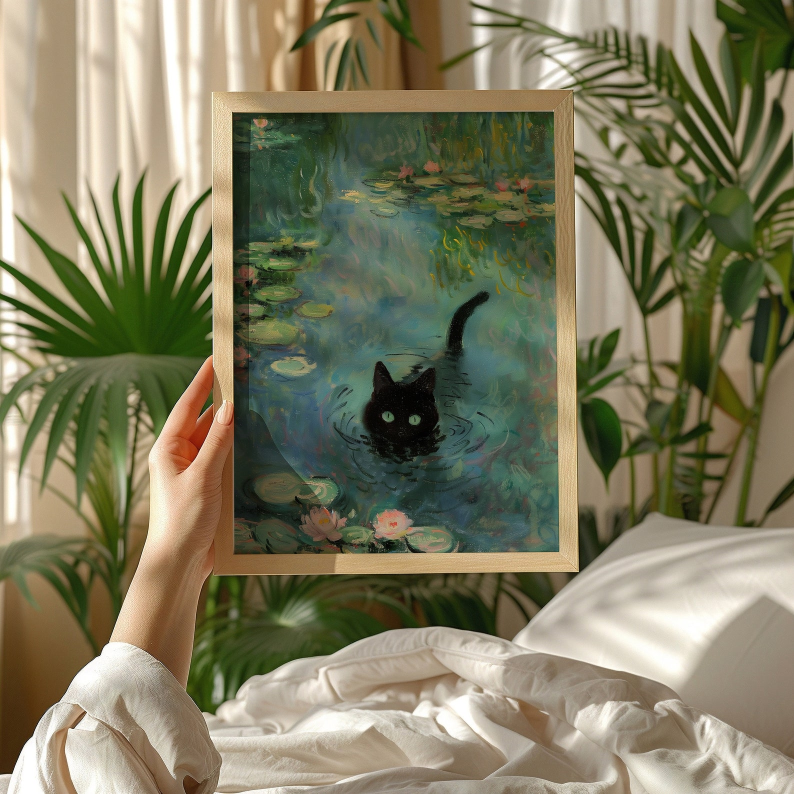 Claude Monet Cat Poster, Monet Waterlily Cat Print, Cat Art, Funny Cat ...