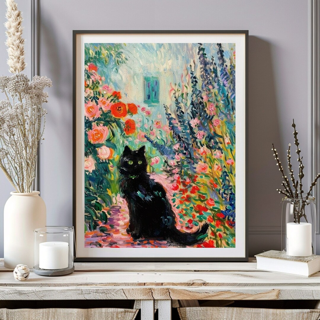 Black Cat Claude Monet Print, Claude Monet Cat Poster, Black Cat Art ...