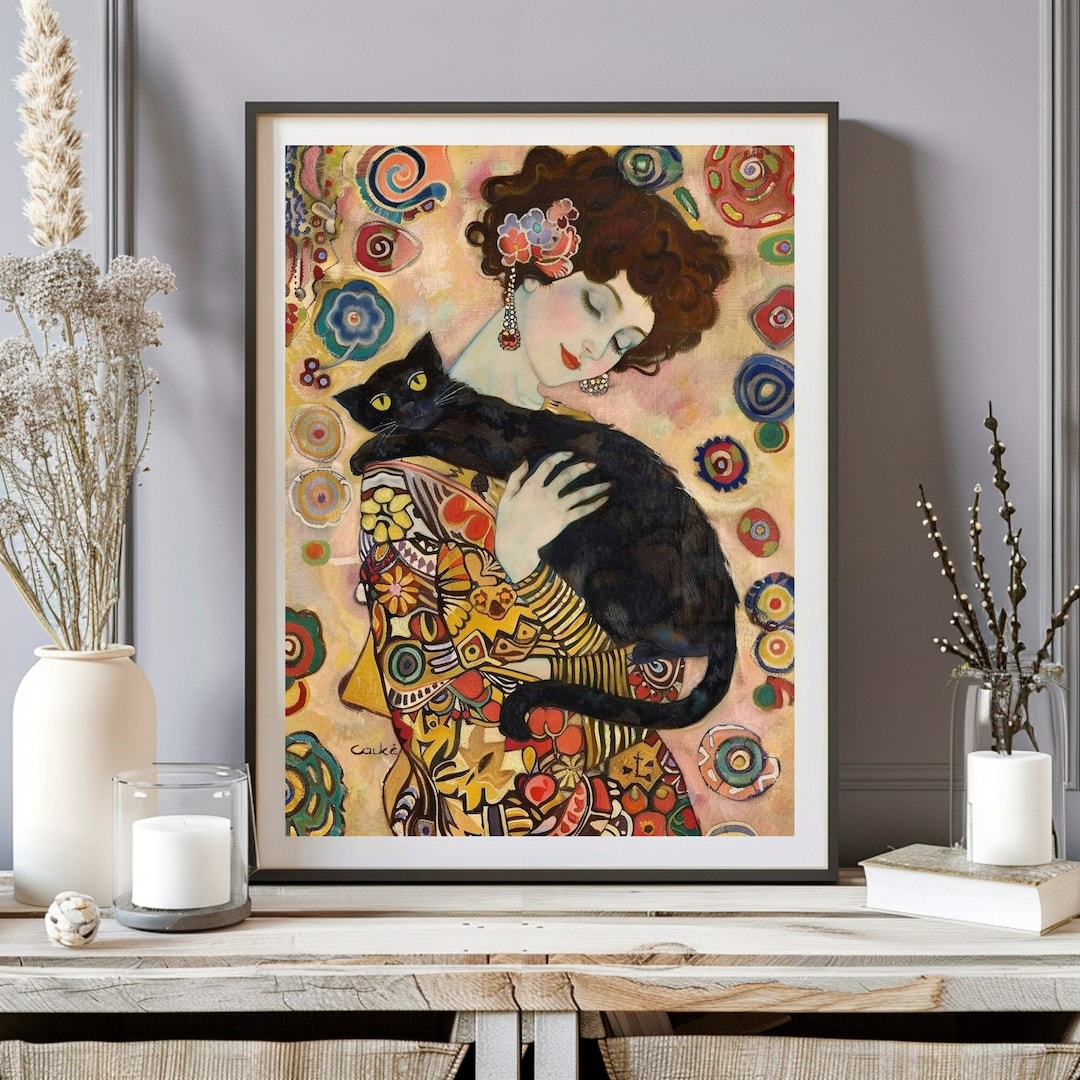 The Gustav Klimt Woman and Cat Print, Gustav Klimt Poster, Gustav Klimt ...