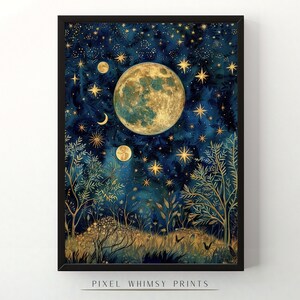 William Morris Moon and Stars Print, William Morris Moon Night Poster ...