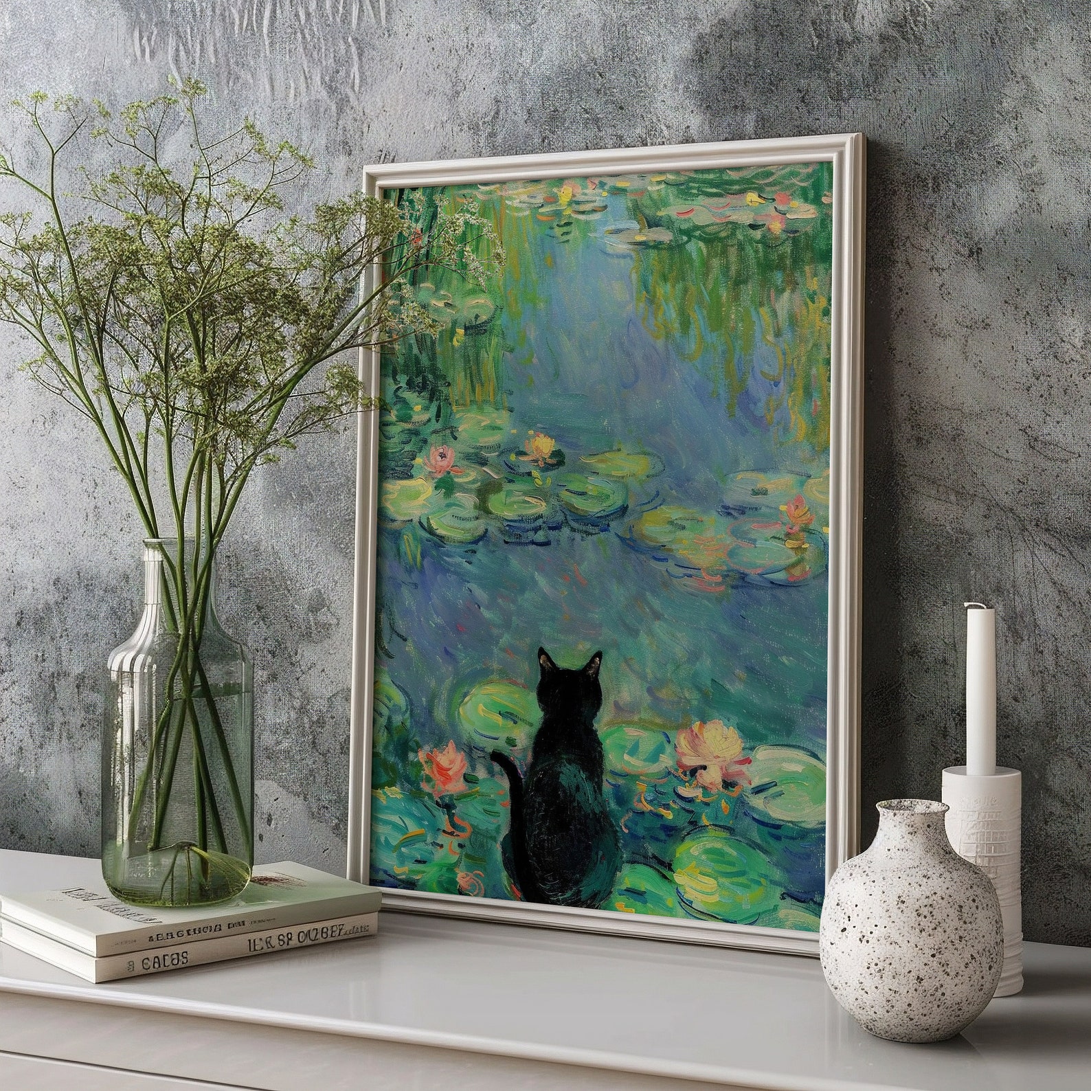 Monet Waterlily Cat Print, Claude Monet Cat Poster, Cat Art, Funny Cat ...