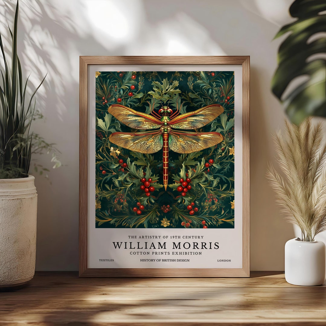 William Morris Christmas Dragonfly Print, William Morris Poster, William Morris Exhibition Print ...