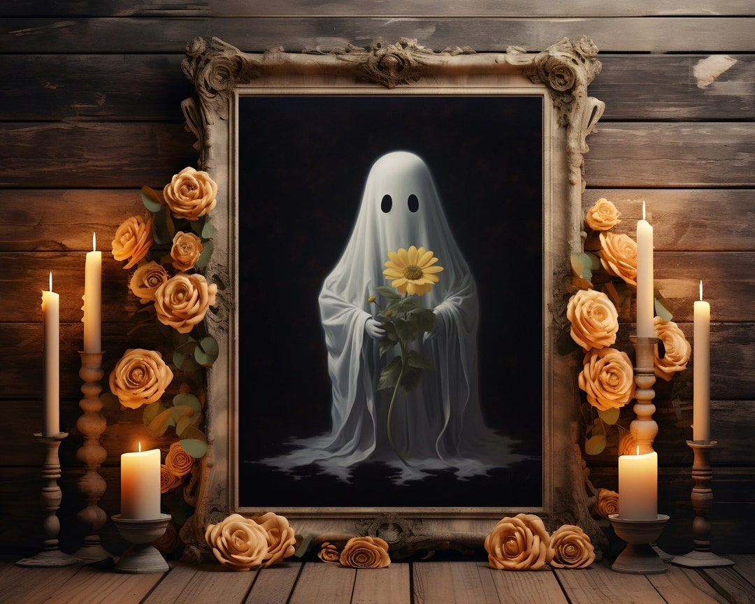 Wall Daisy Ghost Poster, Sheeted Ghost Art Print, Cute Little Ghost ...
