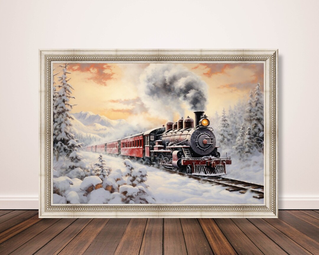 Winter Train Printable Art, Printable Winter Train Print, Vintage ...