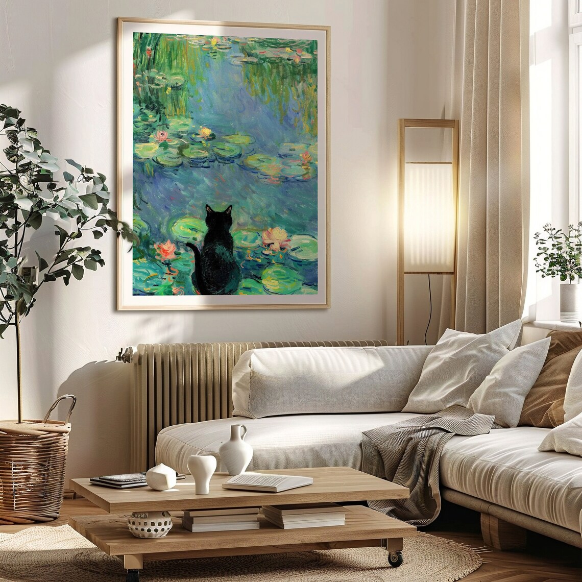 Monet Waterlily Cat Print, Claude Monet Cat Poster, Cat Art, Funny Cat ...