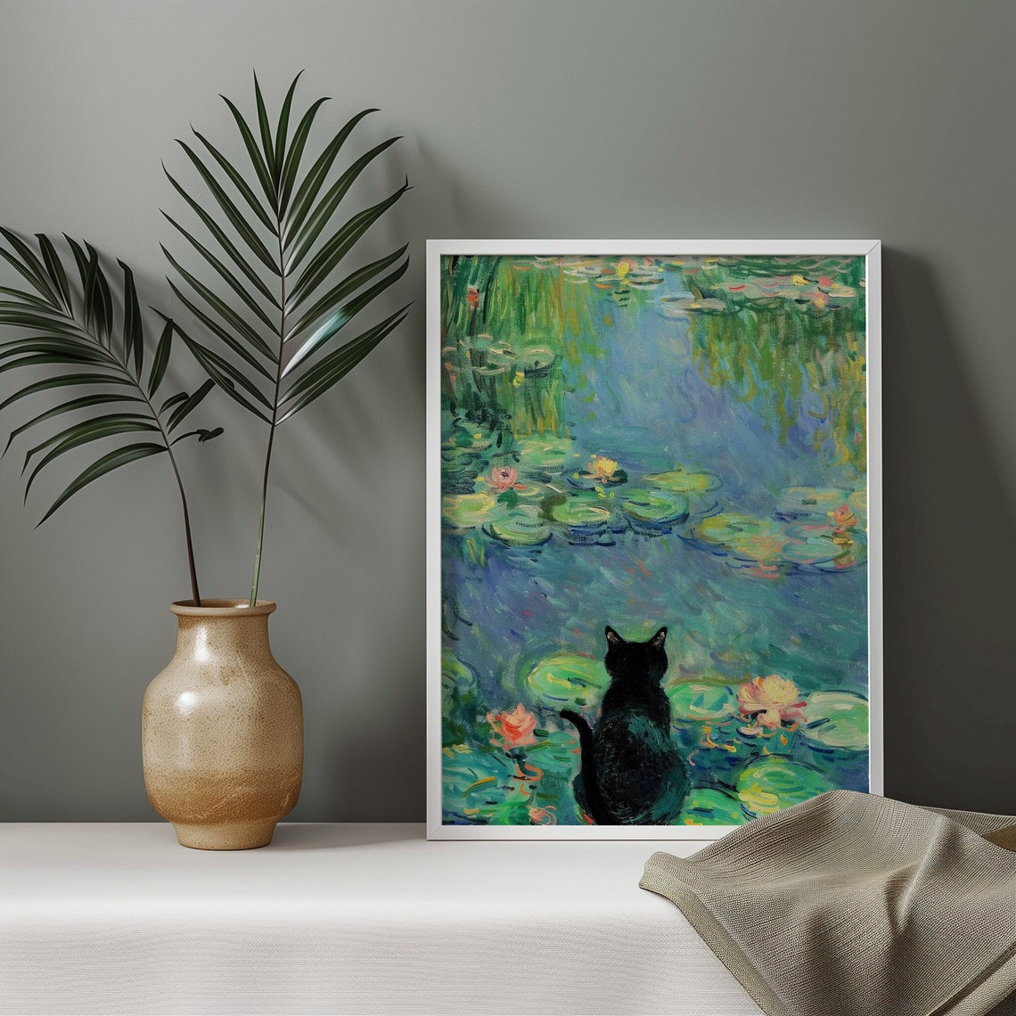 Monet Waterlily Cat Print, Claude Monet Cat Poster, Cat Art, Funny Cat ...