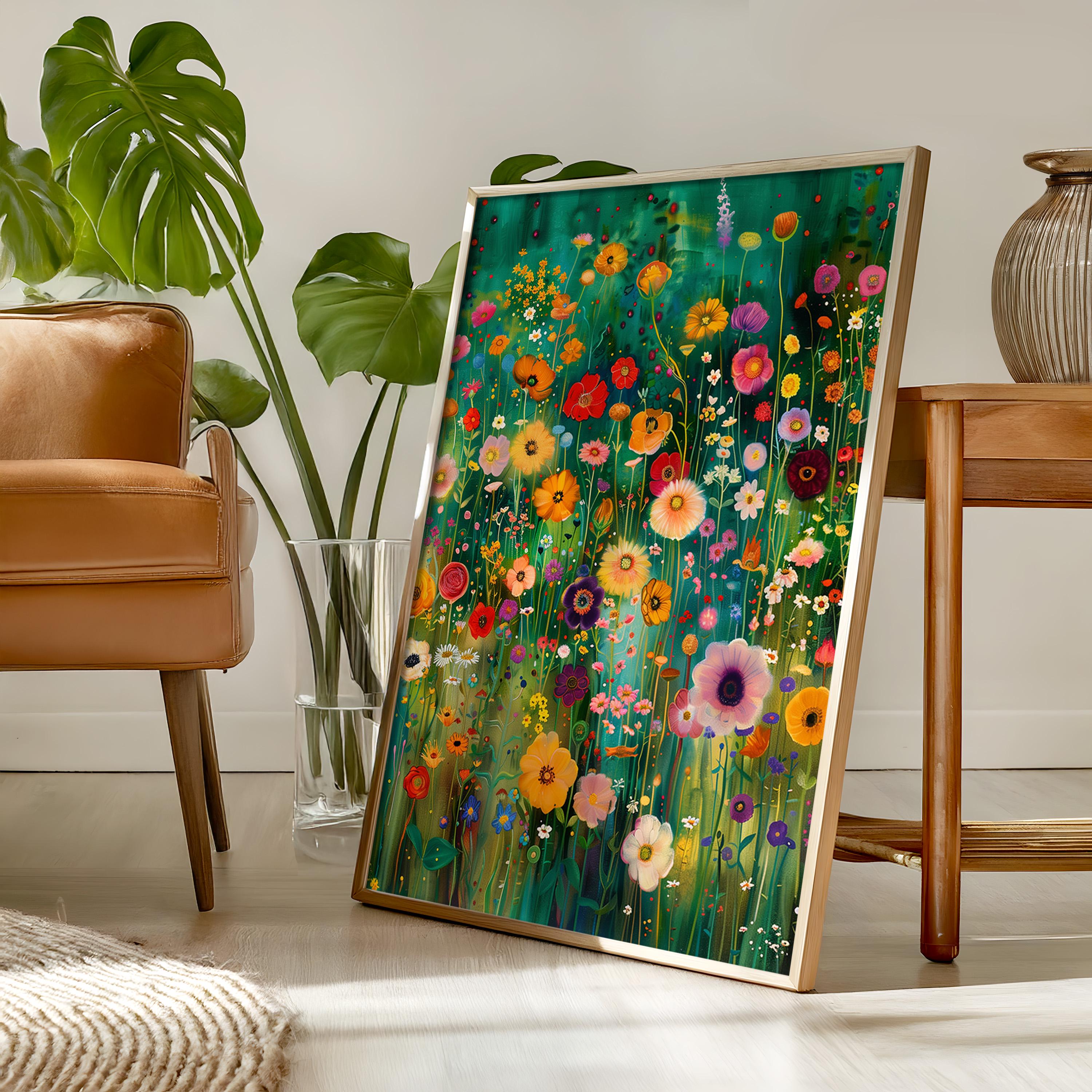 Gustav Klimt Floral Garden Art Print, Vibrant Farm Flowers Landscape ...