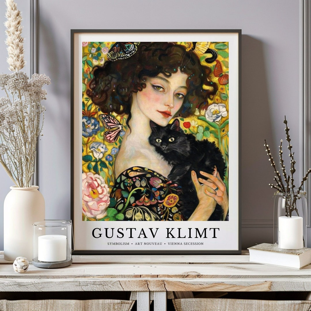 Gustav Klimt Girl and Cat Print, Gustav Klimt Poster, Gustav Klimt Home ...
