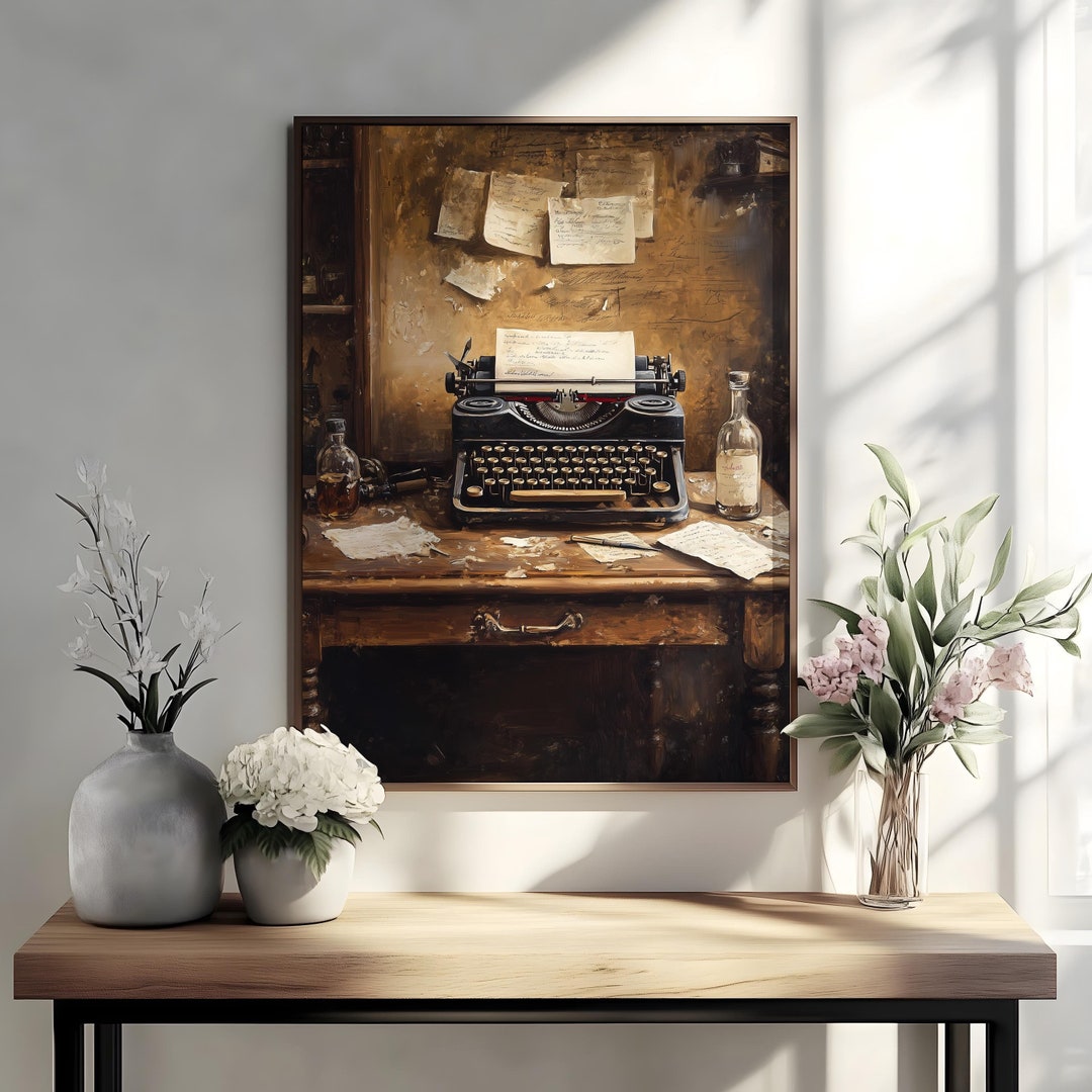 Classic Typewriter Painting Poster, Vintage Library Poster, Book Art ...