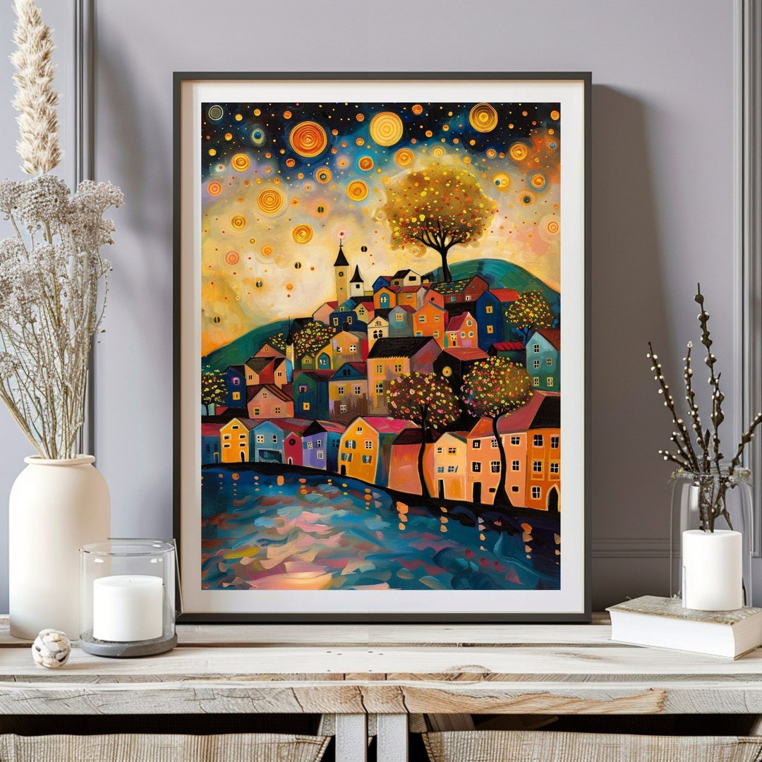 Gustav Klimt Print, Gustav Klimt Village Sky Night Poster, Klimt ...