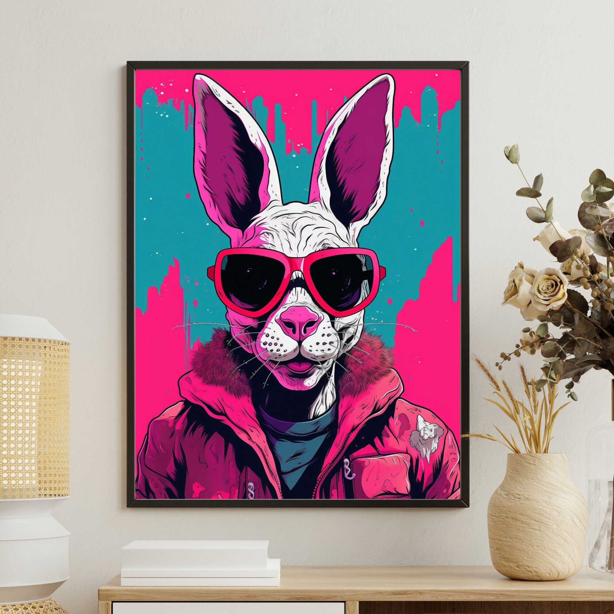 Bunny Rabbit Wall Art Printable Digital, Pop Art Bunny Art, Street Art ...