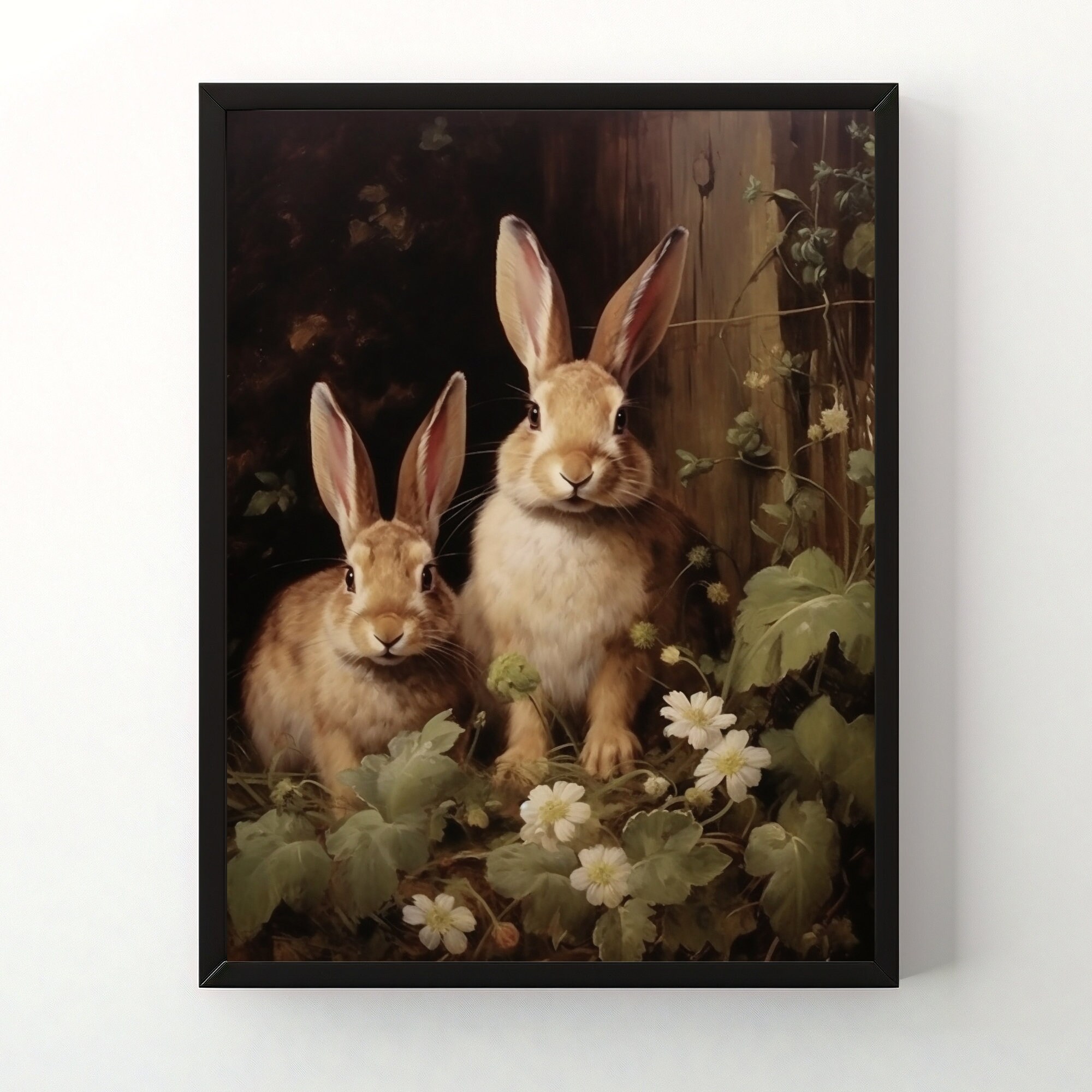 Antique Rabbit Painting, Couple Bunny Wall Art Printable, Physical ...