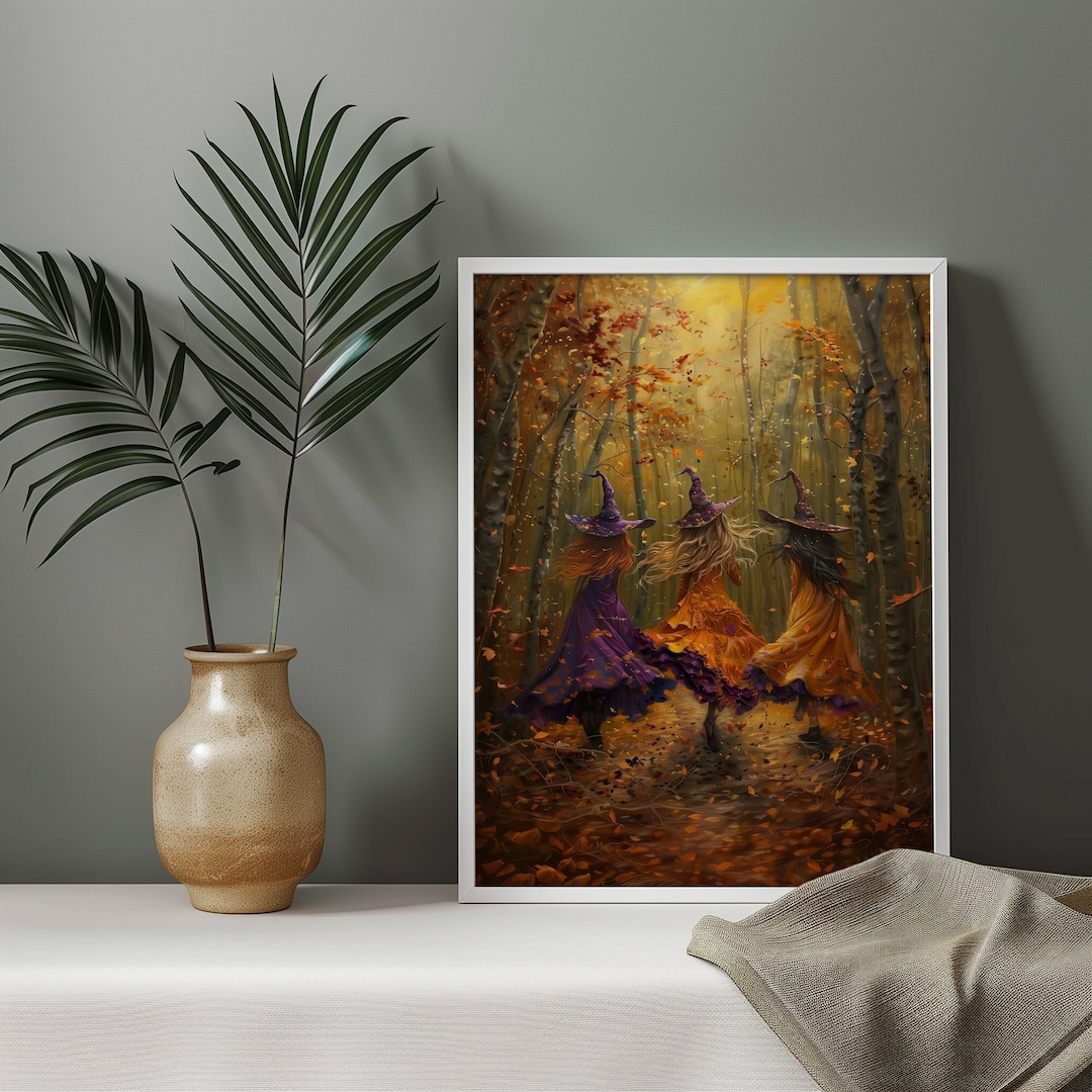 Fall and Halloween Living Room Witch Wall Art, Beautiful Witches in ...