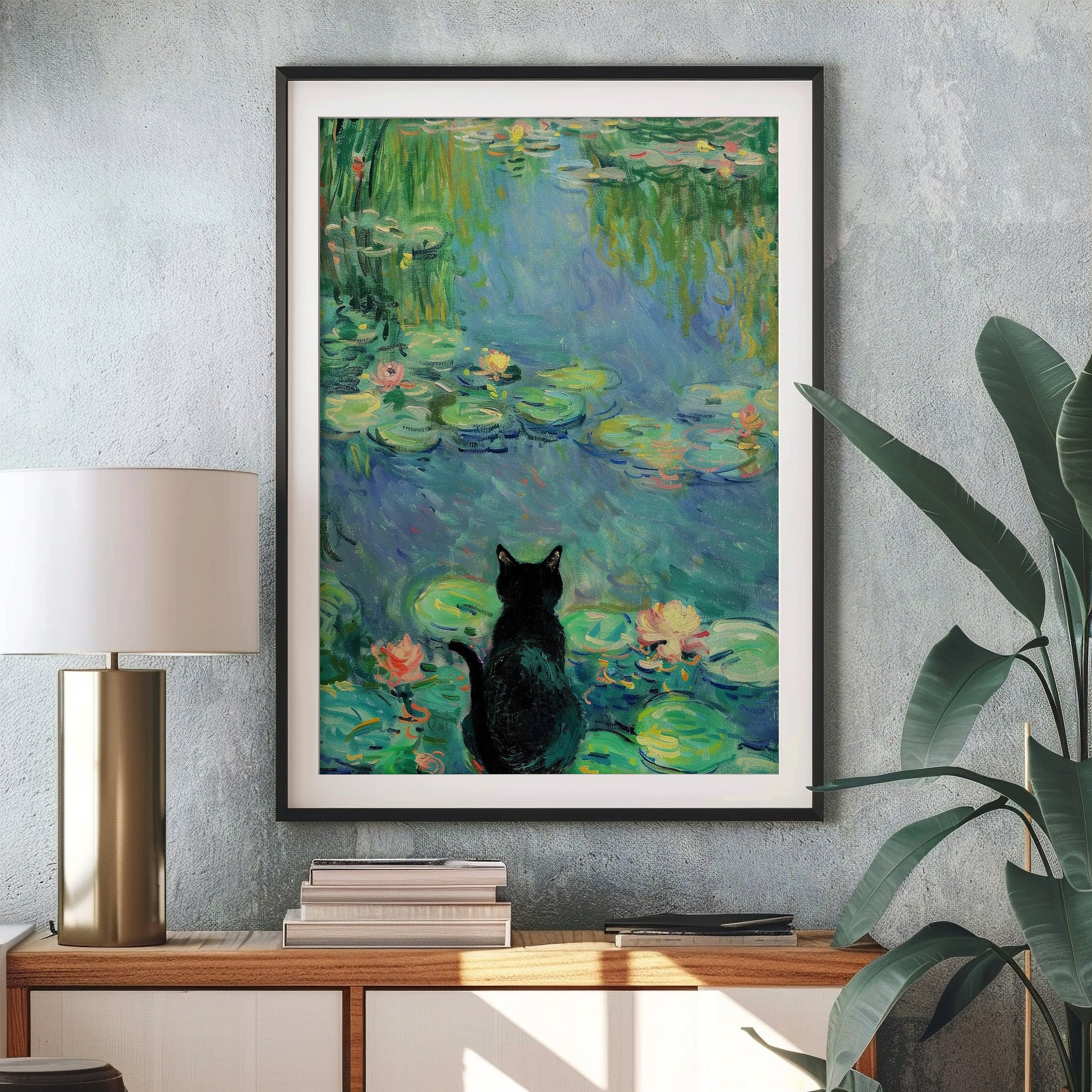 Monet Waterlily Cat Print, Claude Monet Cat Poster, Cat Art, Funny Cat ...