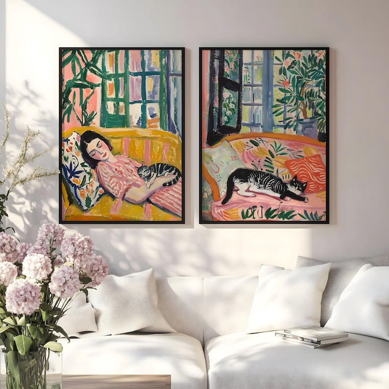 Henri Matisse Cat Print, Matisse Cat and Woman Poster, Livingroom Wall ...