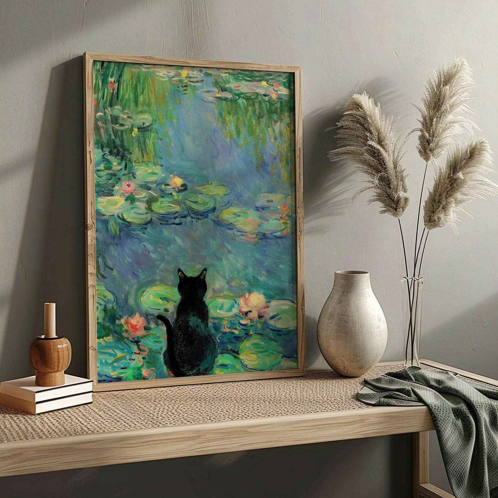 Monet Waterlily Cat Print, Claude Monet Cat Poster, Cat Art, Funny Cat ...