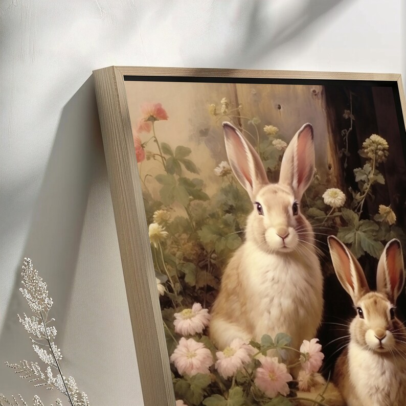 Antique Rabbit Painting, Dark Bunny Wall Art Printable, Digital ...