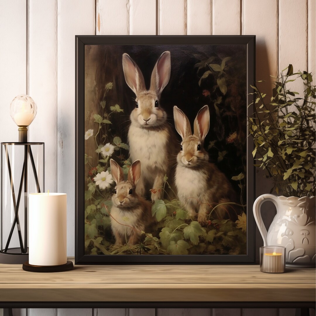 White Rabbits Family, Dark Academia, Dark Cottagecore Decor, Wild Hare ...