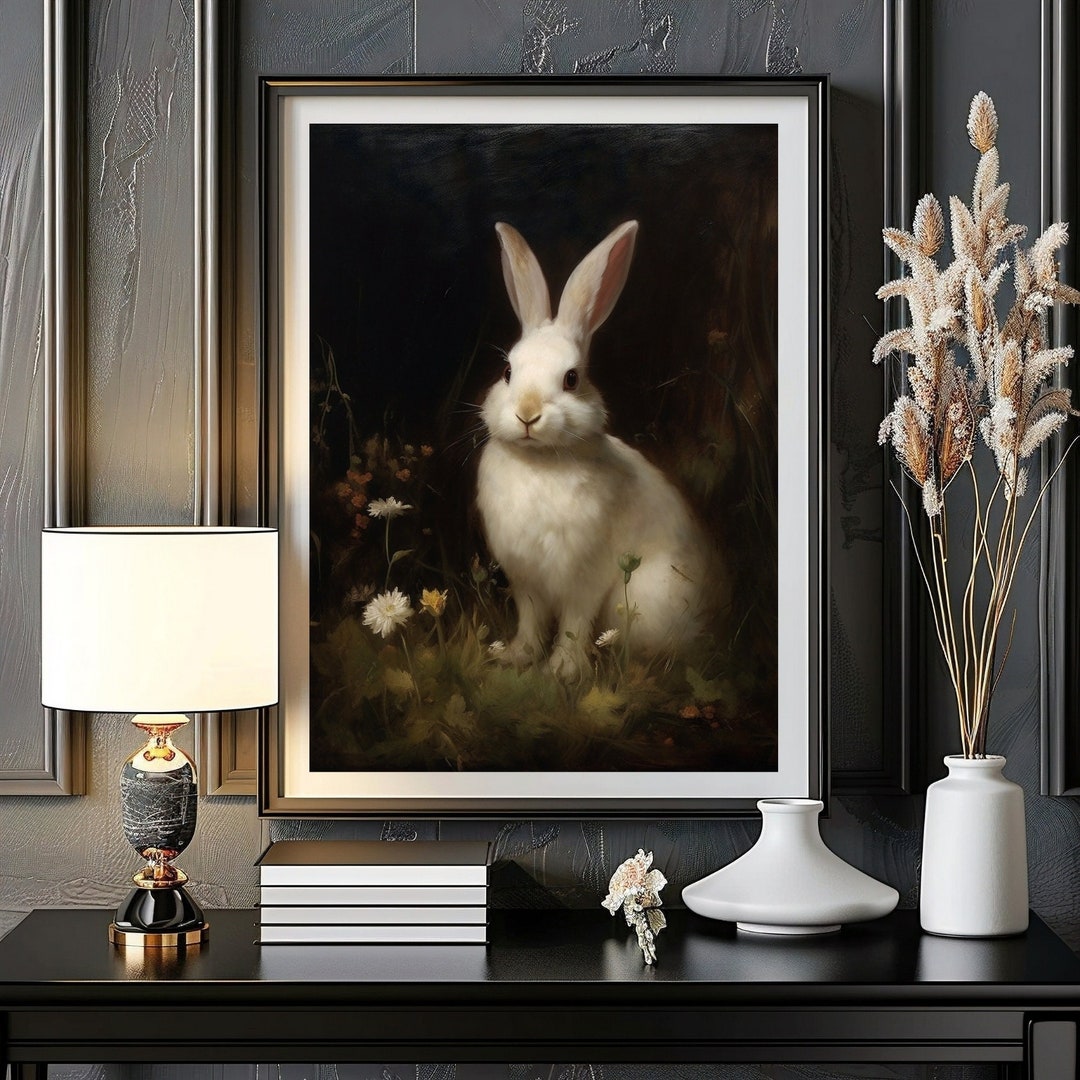 Wild Hare Wall Art Print, Antique Rabbit Painting, Dark Academia Wall ...