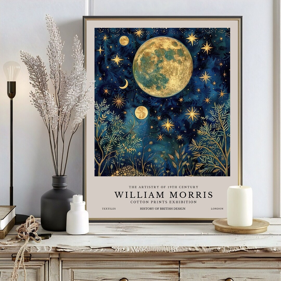 William Morris Moon & Stars Print, William Morris Exhibition Print ...