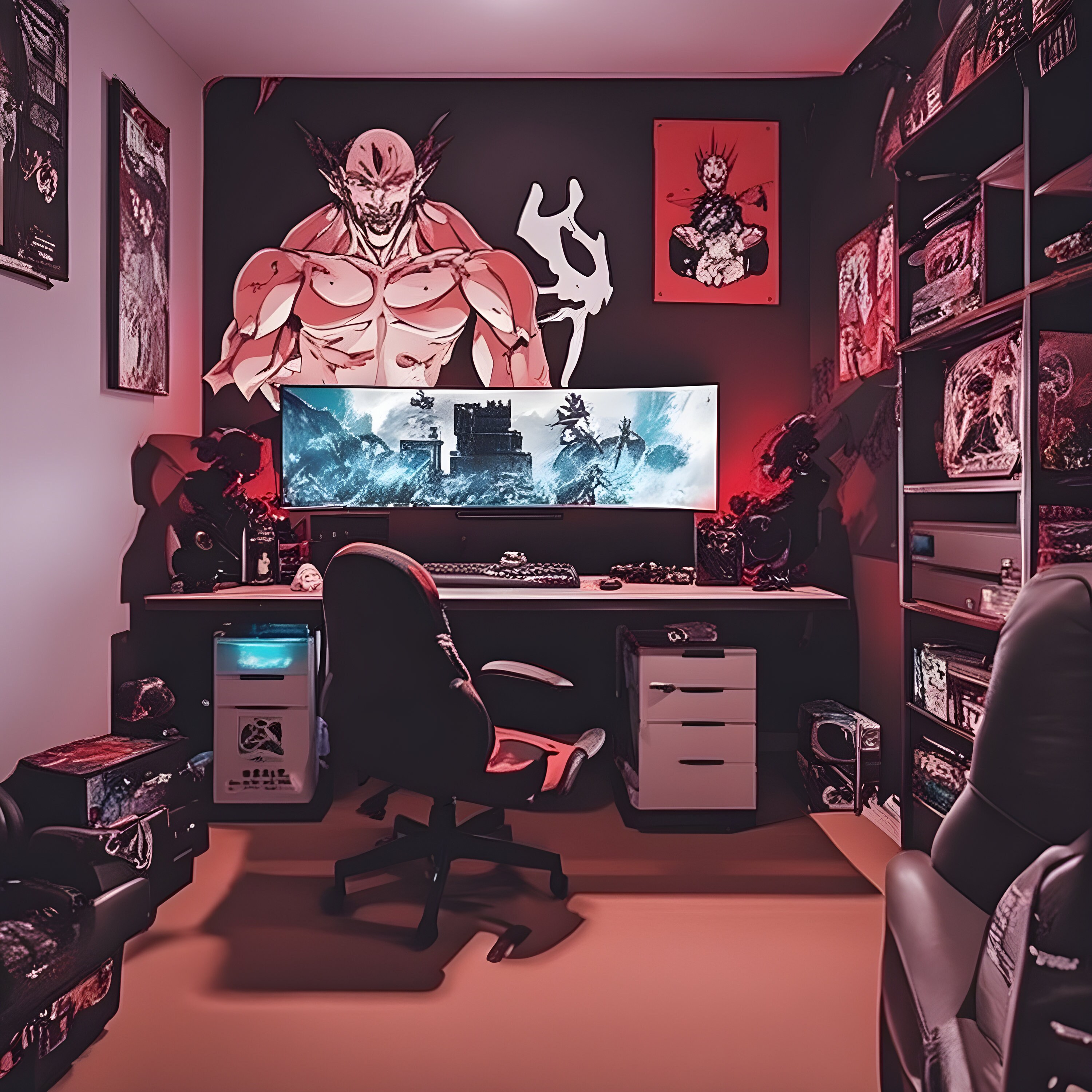 Anime Themed Gaming Room With Horror Vibes, Digital Decor, Digital Wall ...