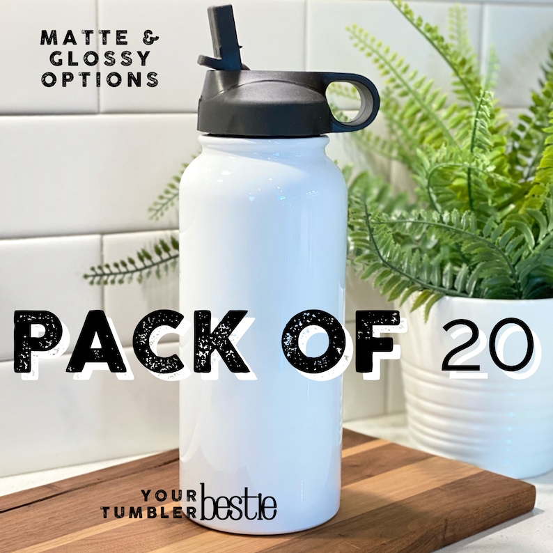 PACK OF 20: 32 Oz White Matte & Glossy SUBLIMATION Sport Bottle Blank ...