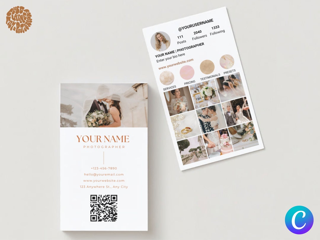 Business Card Template Design, Instagram Business Card Template, QR ...