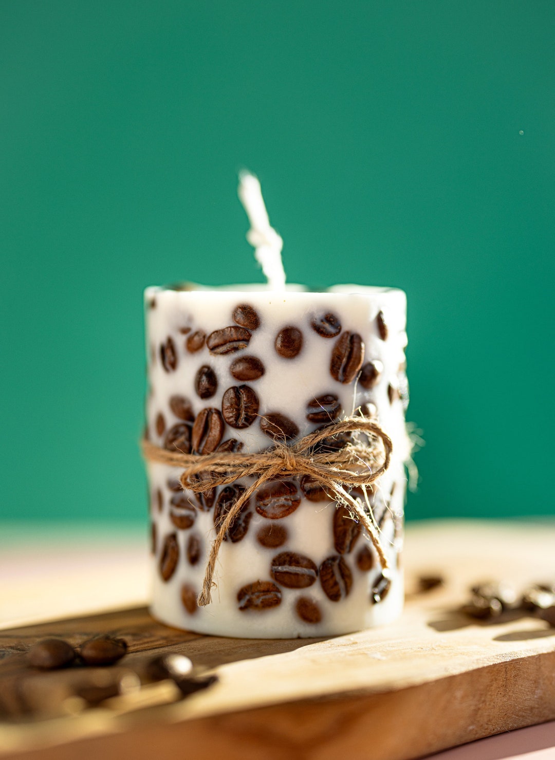 Handcrafted Coffee Bean-wrapped Pillar Candle -with Real Coffee Bins - Etsy
