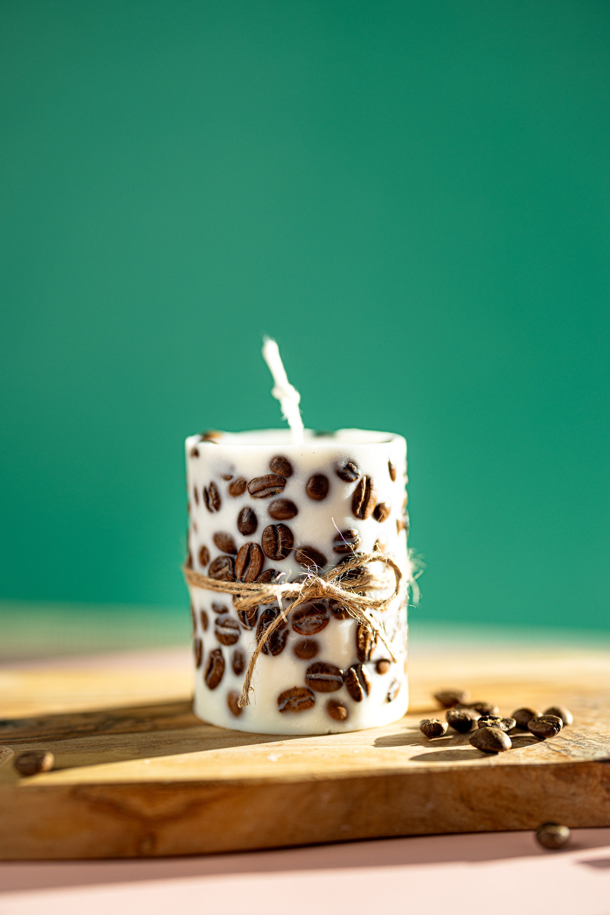 Handcrafted Coffee Bean-wrapped Pillar Candle with Real Coffee Bins - Etsy