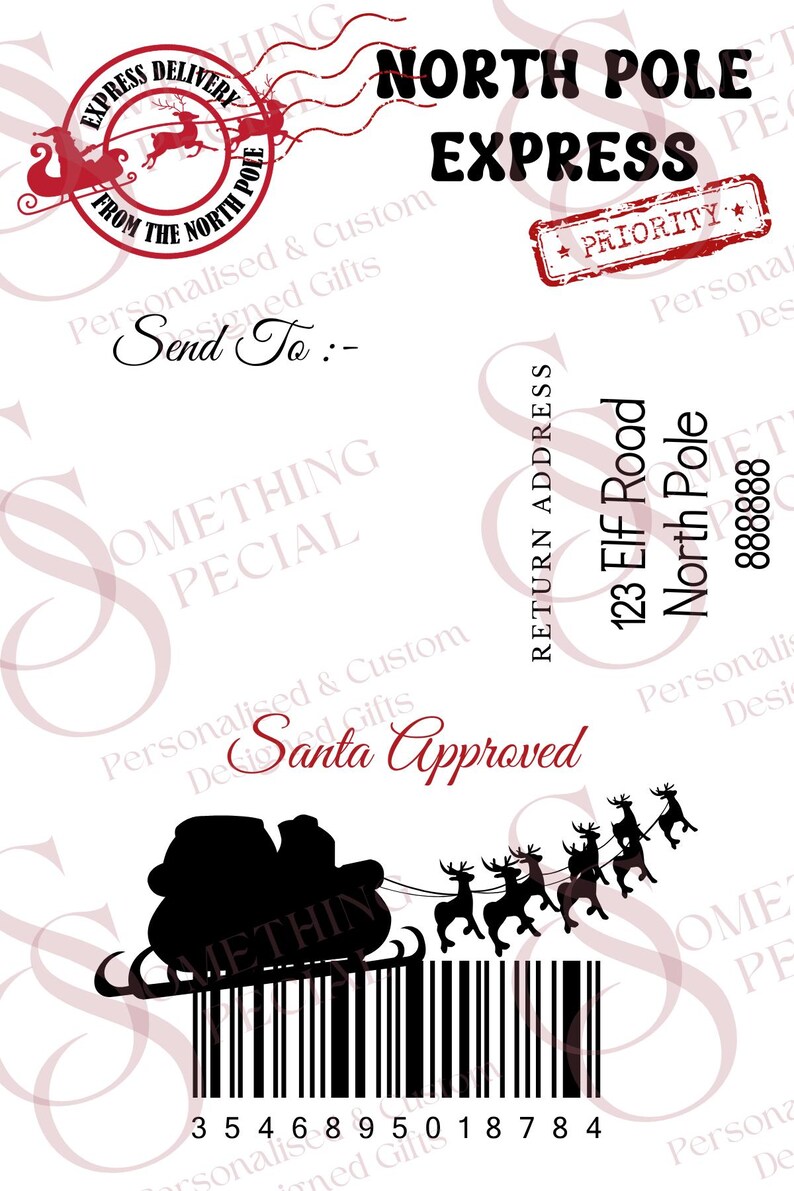 Personalised North Pole Express Postage Label 5 Designs | Santa Special ...