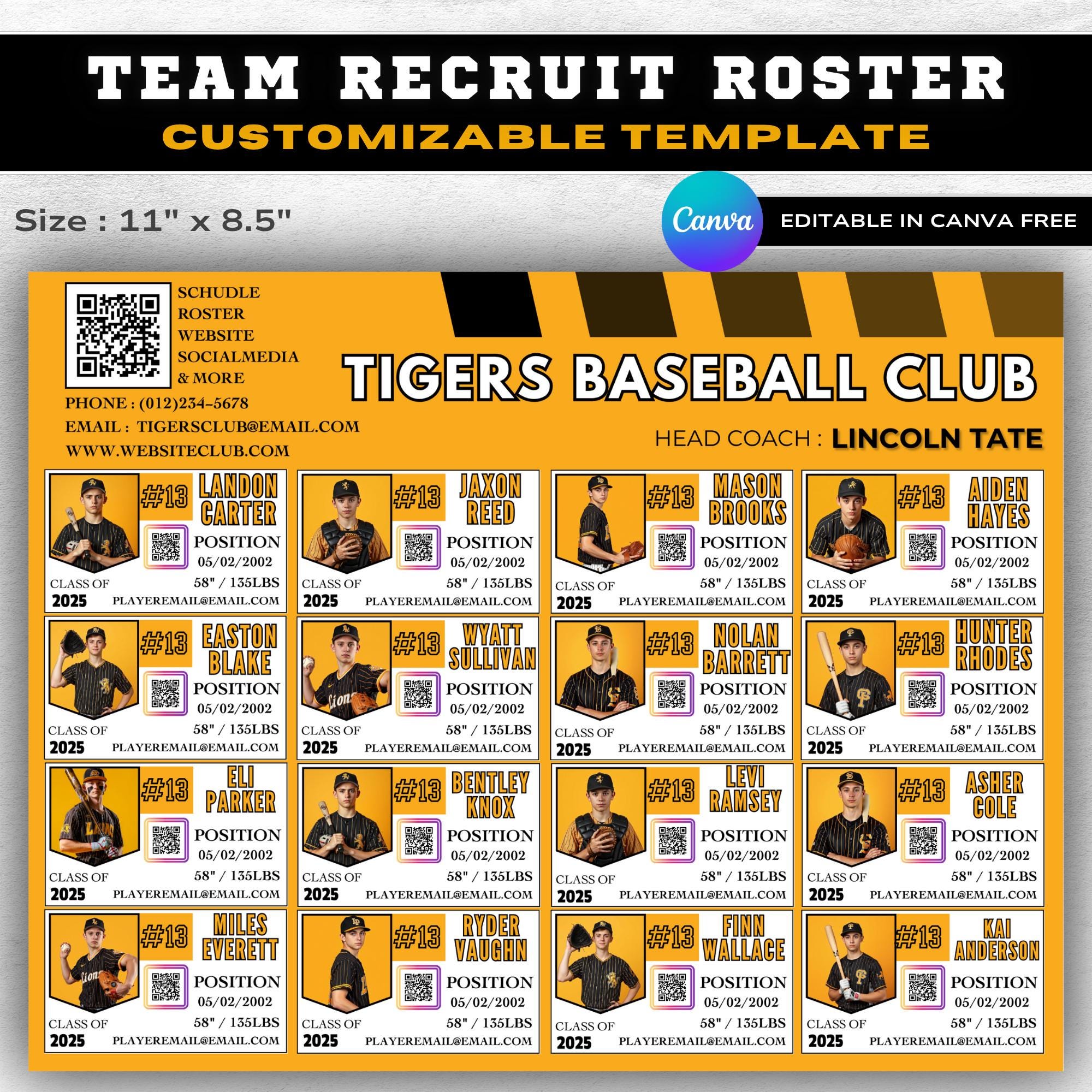 Travel Team Roster Template | 16-player Club Recruiting Sheet | Travel ...