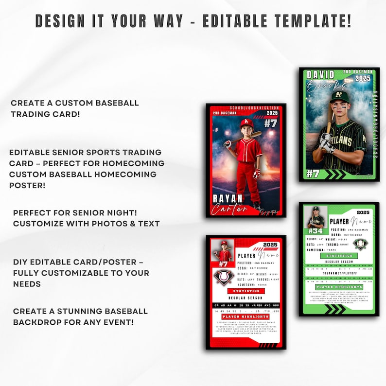 Editable Baseball Card Template | Double-sided Canva Design | DIY ...
