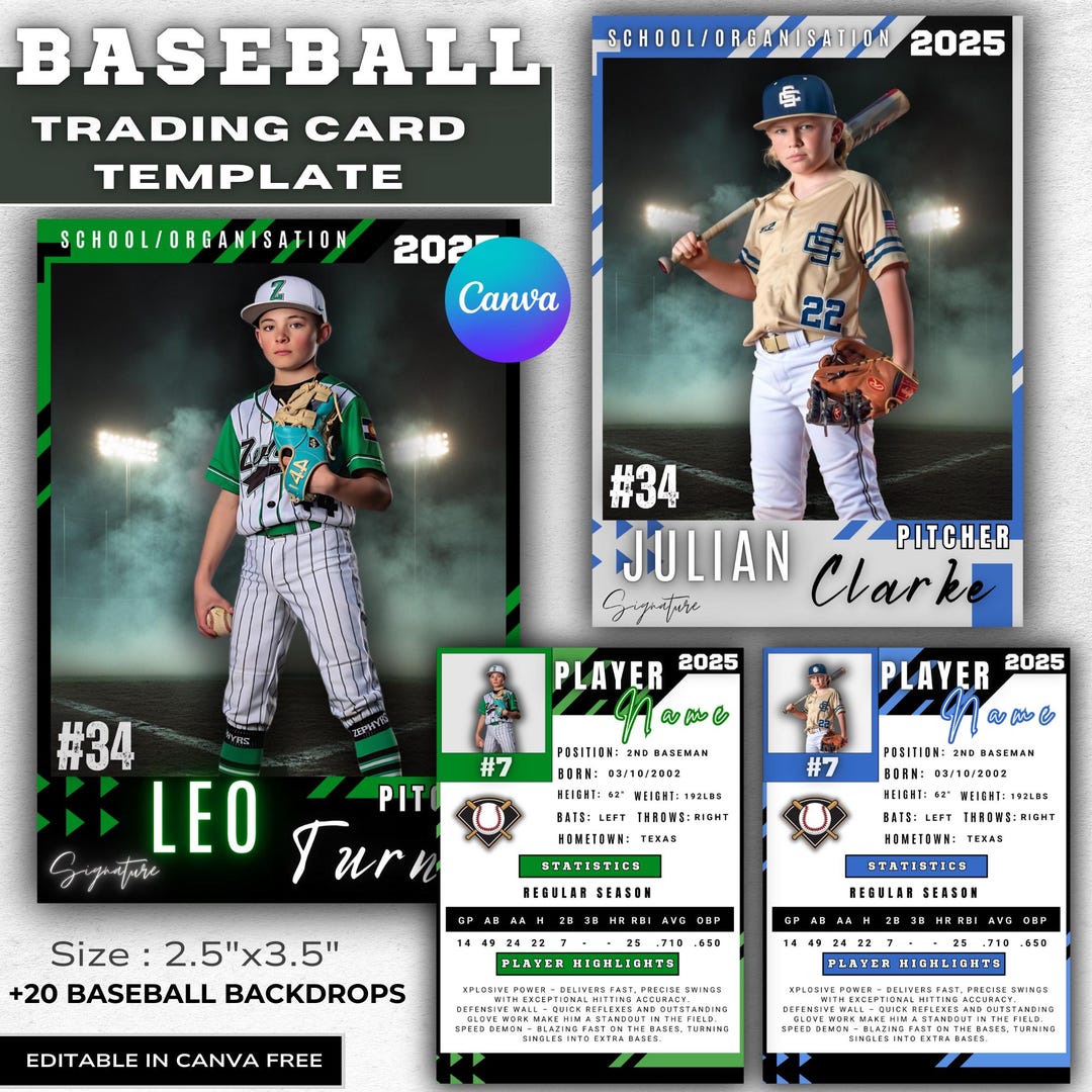 Customizable Baseball Trading Card Template | Double-sided Canva Design ...