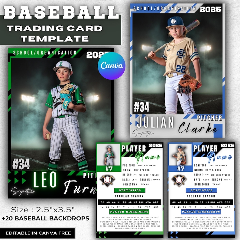 Customizable Baseball Trading Card Template | Double-sided Canva Design ...