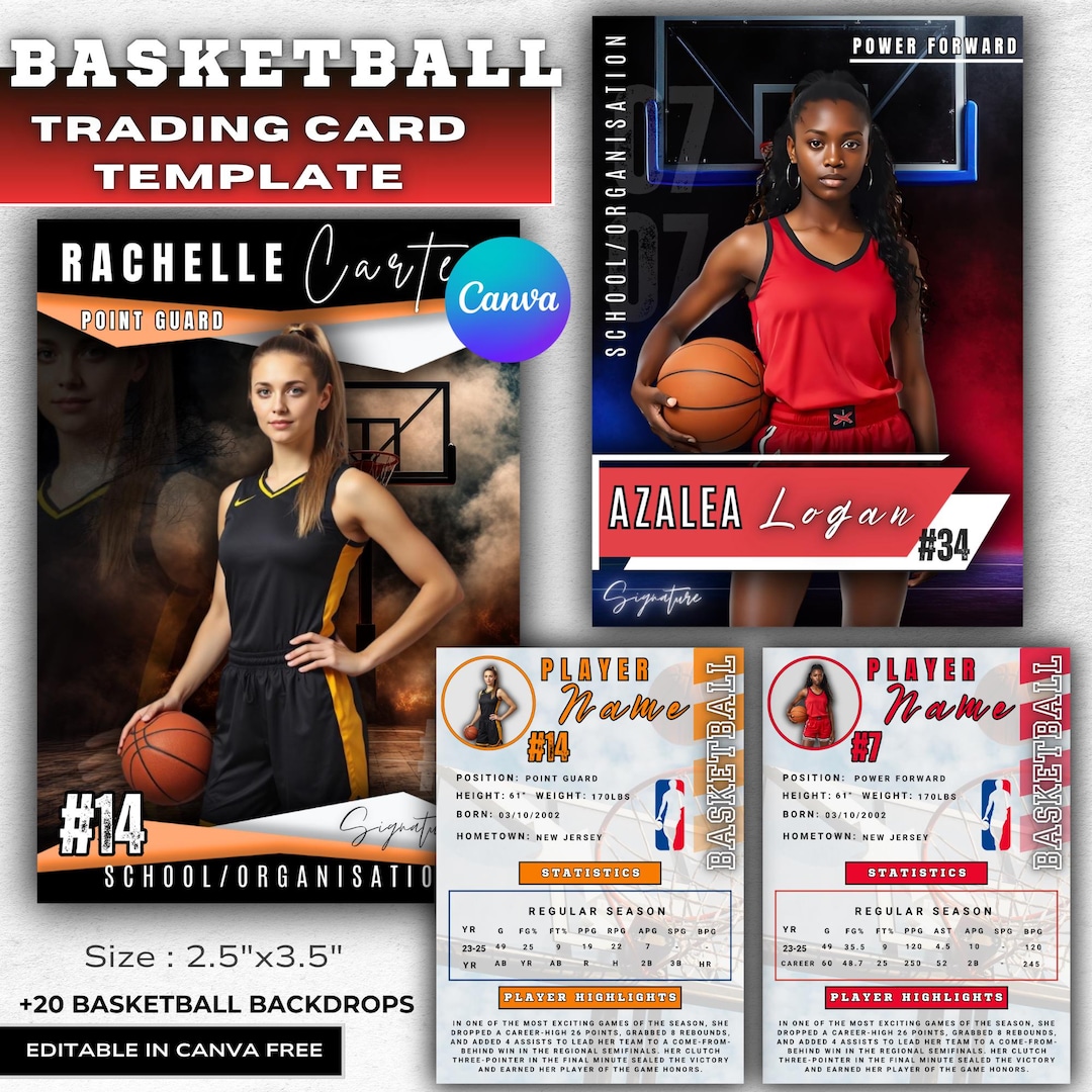 Basketball Trading Card Template | Basketball Double-sided Canva Sports ...