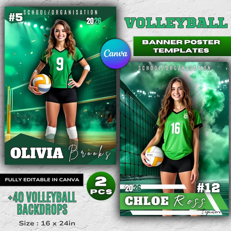 Volleyball Homecoming Poster Template: Editable Canva Banner Green ...