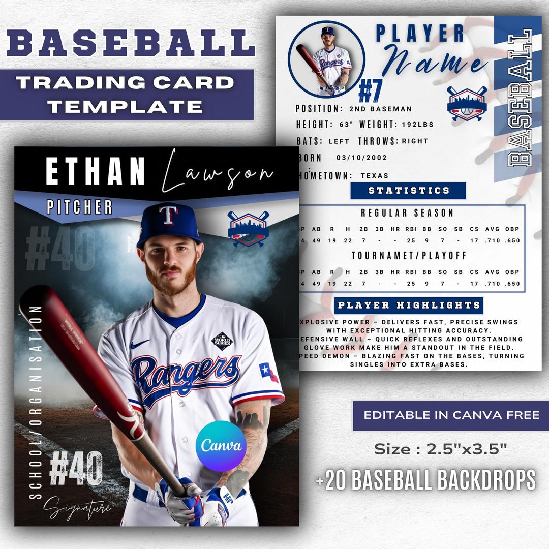 Baseball Player Trading Card Template | Double-sided Baseball Trading ...