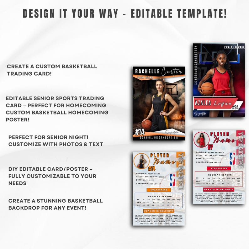 Basketball Trading Card Template | Basketball Double-sided Canva Sports ...