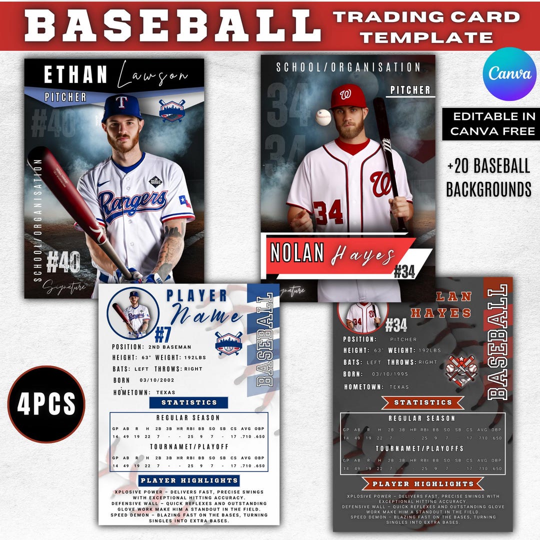 Editable Baseball Trading Card Template: Canva Sports Card Design (2 ...