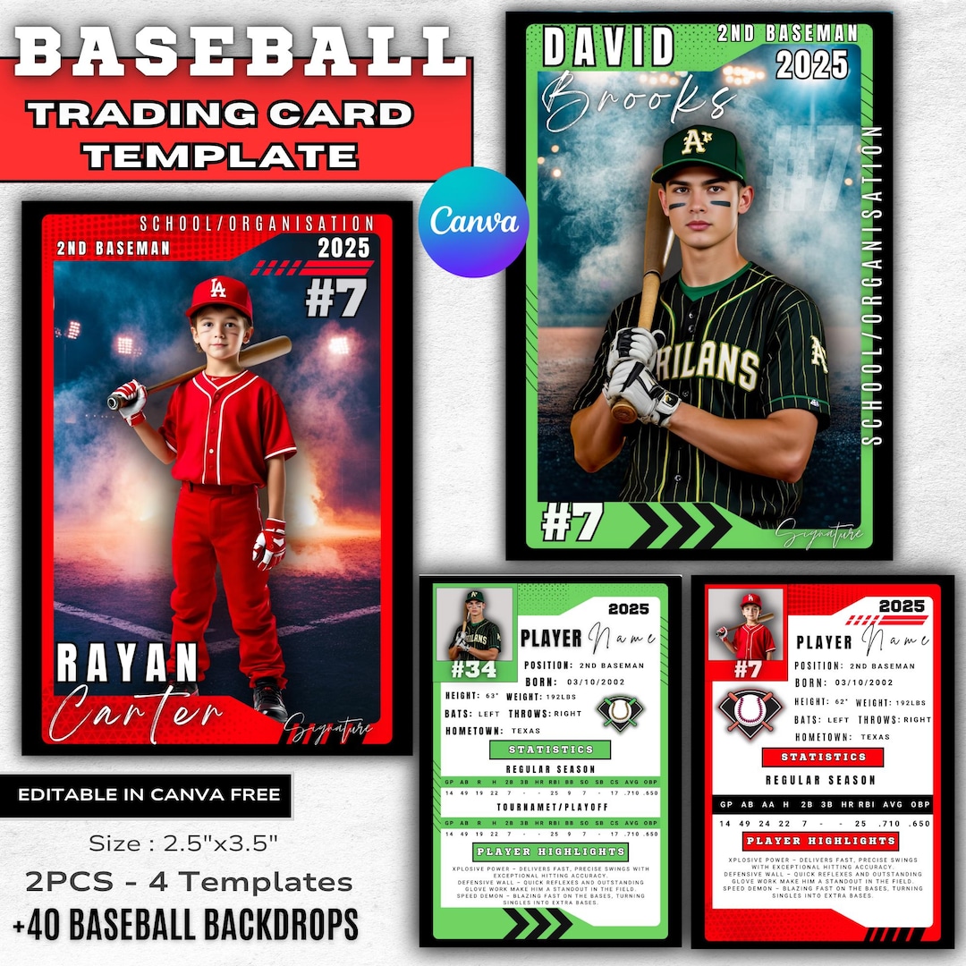 Editable Baseball Card Template | Double-sided Canva Design | DIY ...