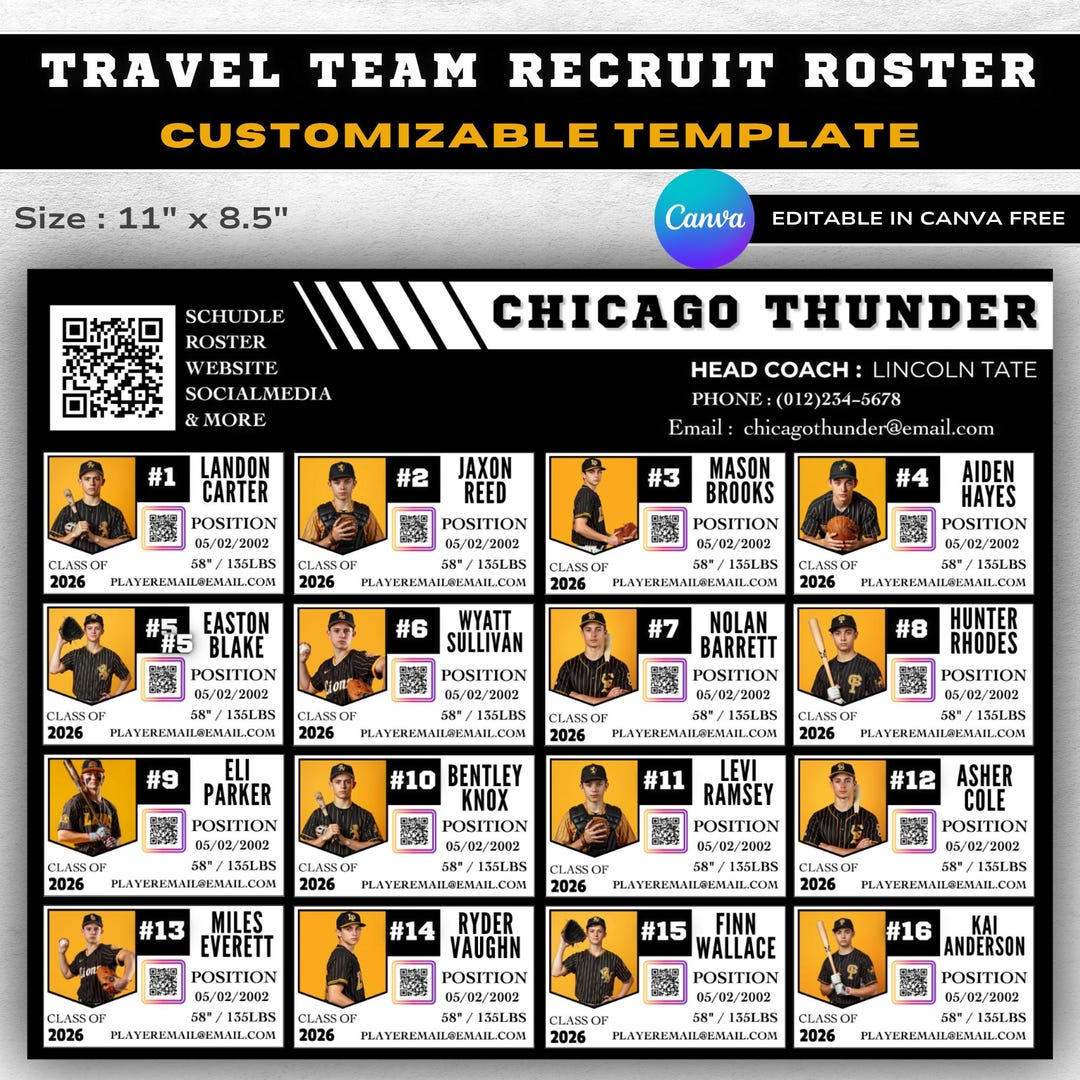 Travel Team Roster Template | 16-player Club Recruiting Sheet ...