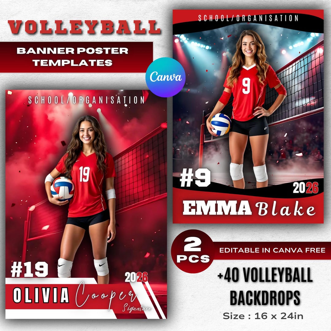 Volleyball Senior Night Poster: Editable Red Sport Banner Homecoming ...