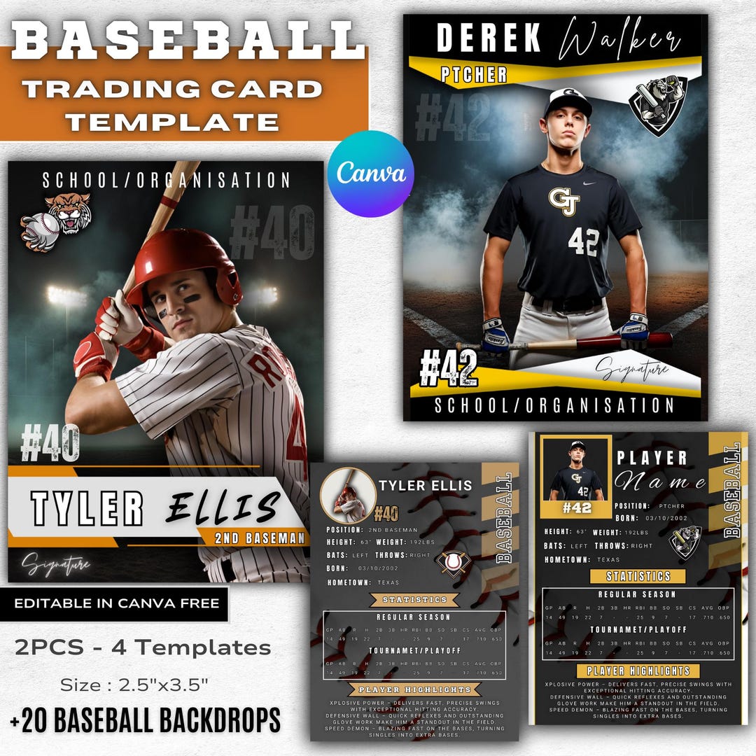 Baseball Trading Card Template Set | 2 Double-sided Player Cards ...