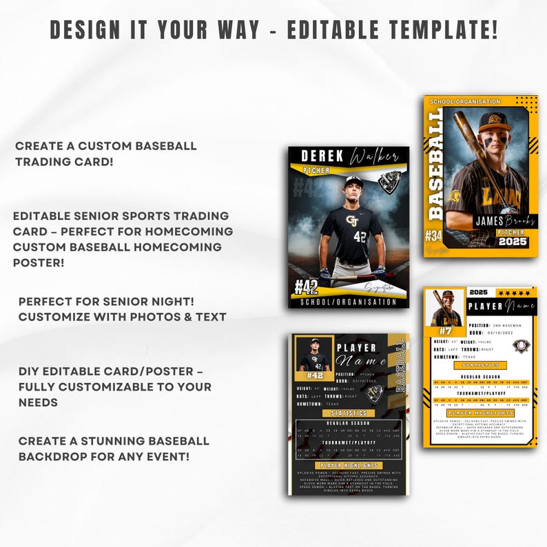 Baseball Card Template | Custom Double-sided Canva Design | DIY Sports ...