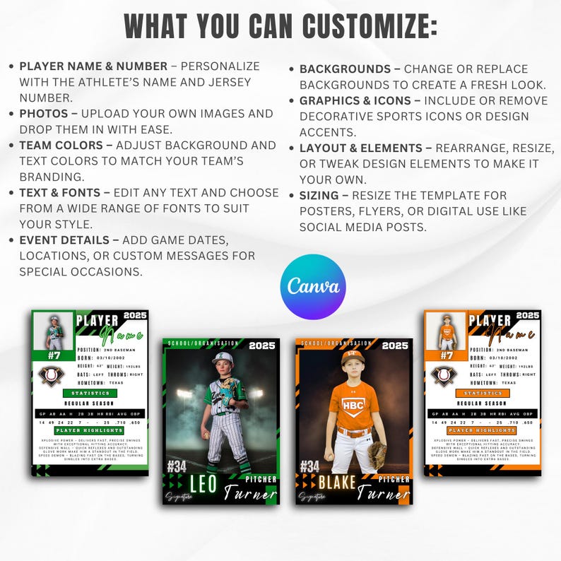 Customizable Baseball Trading Card Template | Double-sided Canva Design ...