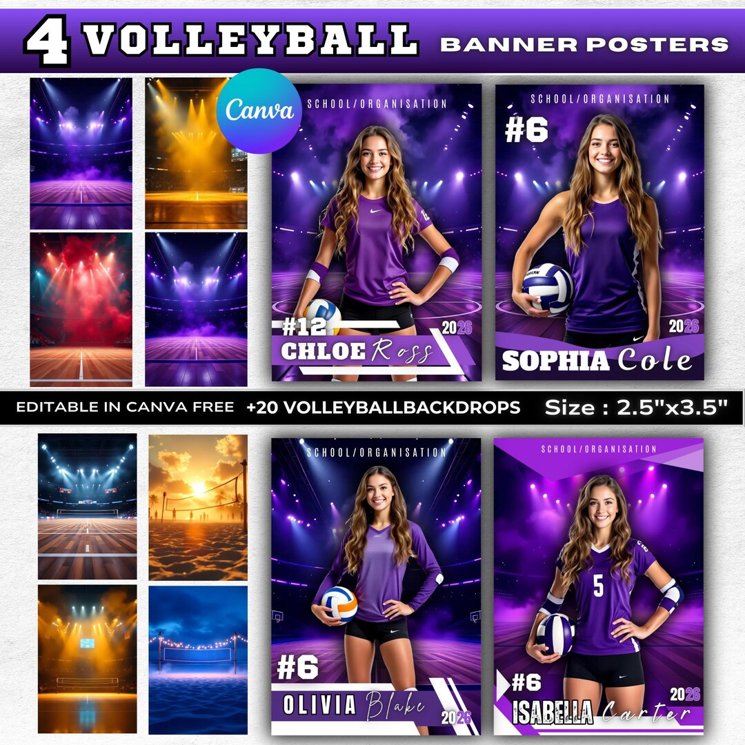 Volleyball Poster Template | Editable Senior Banner Purple Canva Design ...